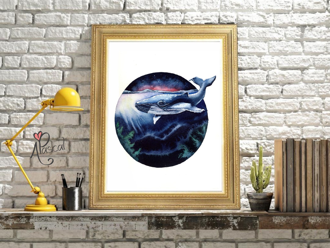 Big Blue Whale Humpback Whale Watercolor Whale Painting Whale Print ...