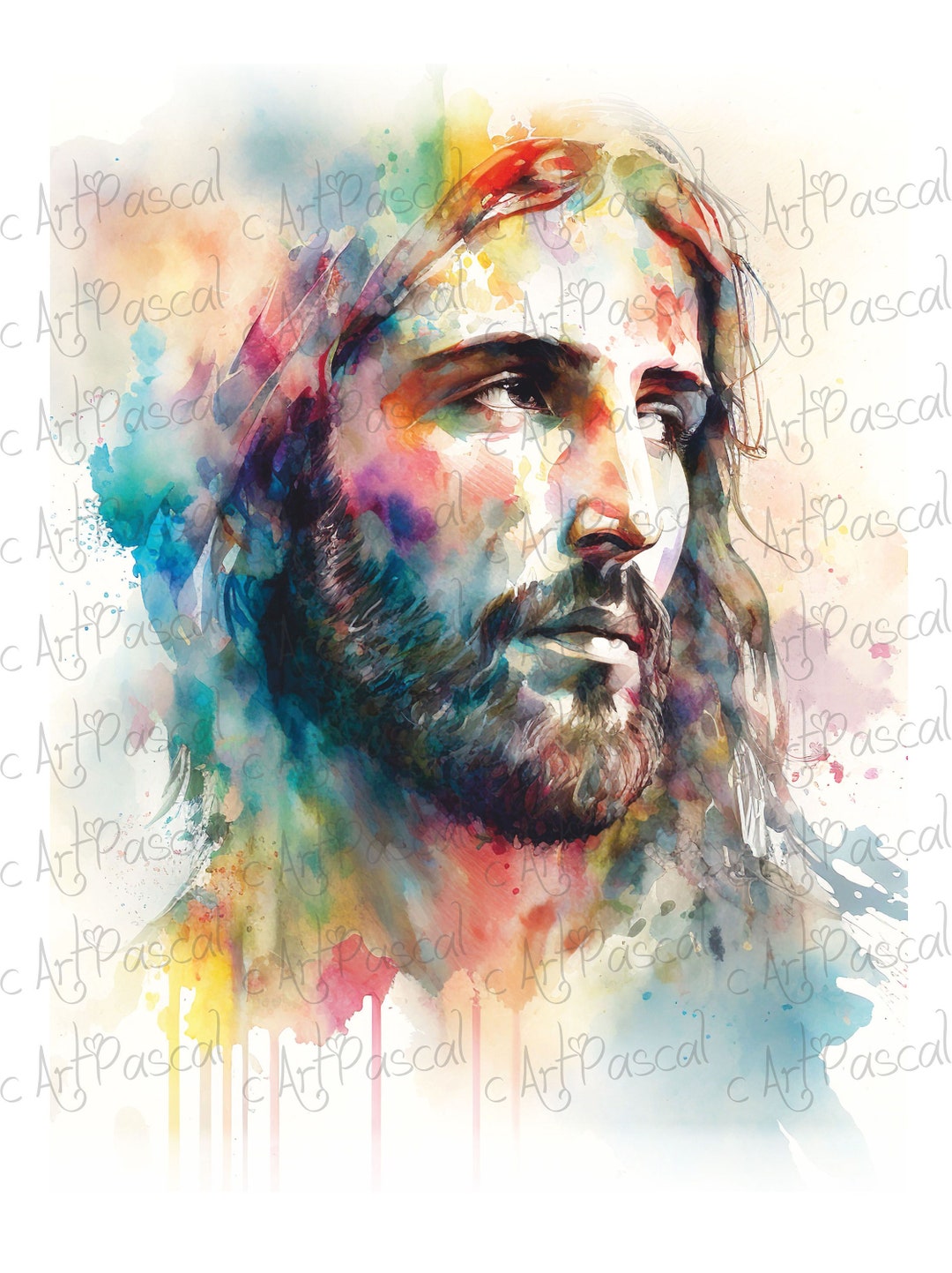 Jesus Christ Art Watercolor Religious Art Christian Art Digital Download Portrait Painting ...