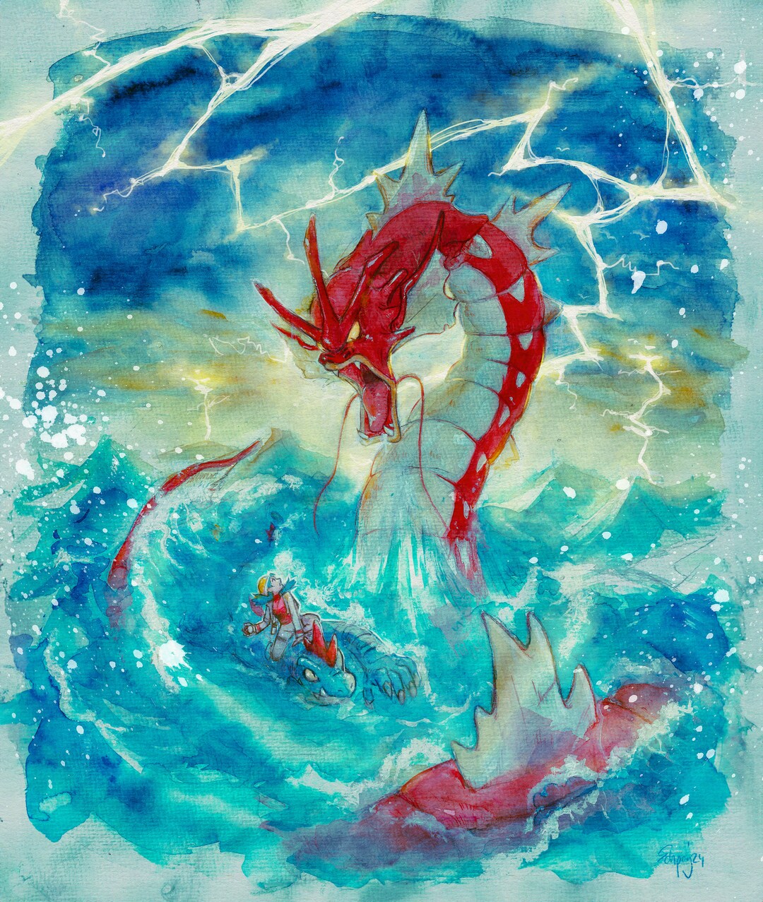 Lake of Rage the Red Gyarados Pokemon Print - Etsy