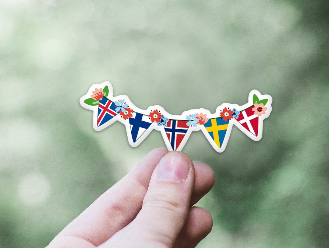Nordic Flag Garland Sticker | Scandinavian Midsummer Decal | Iceland ...