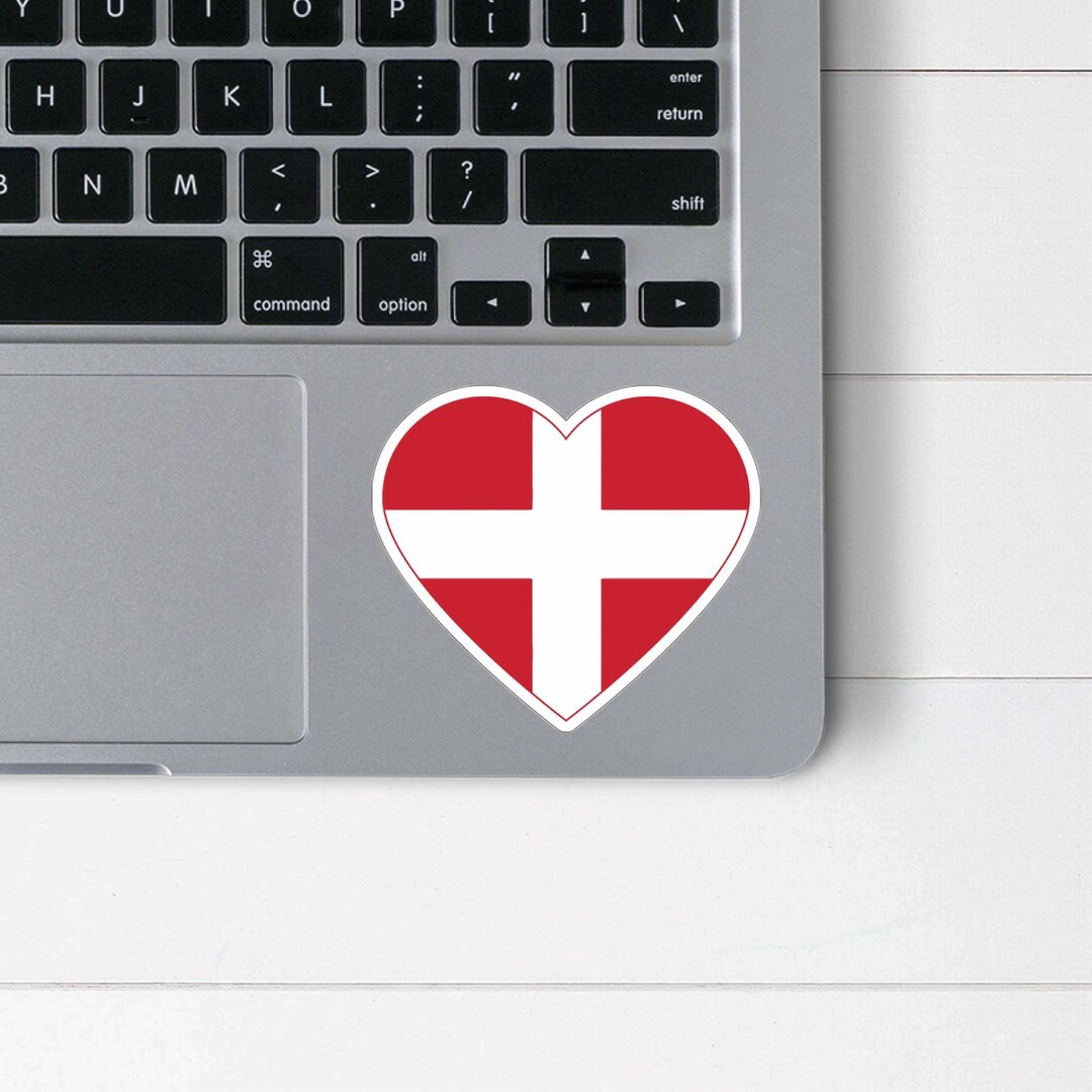 Danish Heart Sticker, Flag of Denmark Vinyl Decal, Danish Pride Laptop ...