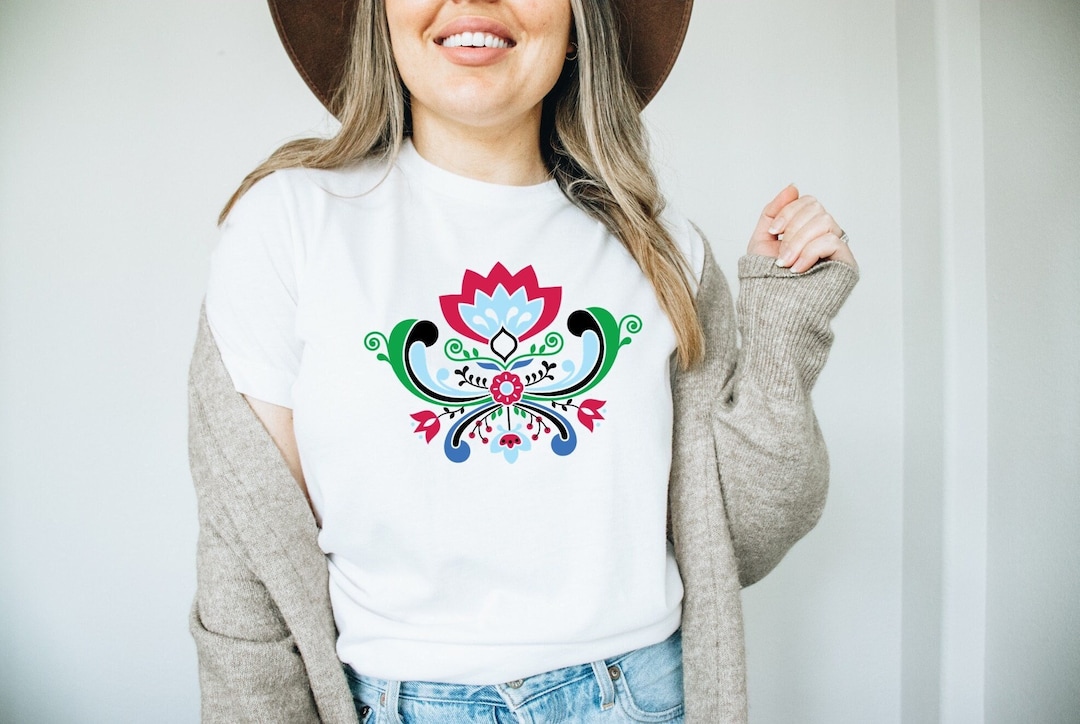 Norwegian Rosemaling Shirt Midsummer Nordic Folk Art Graphic Tee ...