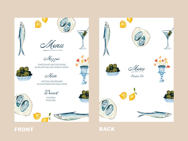 MENU Template | Mediterranean Dinner Party | Wedding | Party | Hand ...