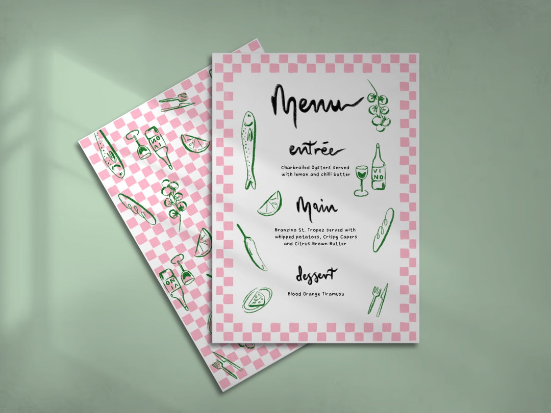 MENU Cottage Core Aesthetic Dinner Party, Summer, Check, Picnic, Hand ...