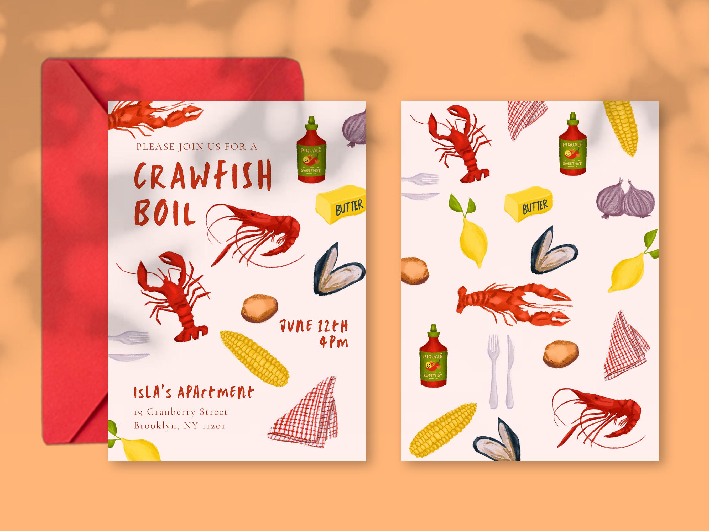 PARTY INVITATION | Hand-drawn Crawfish Boil, Printable Seafood Party ...