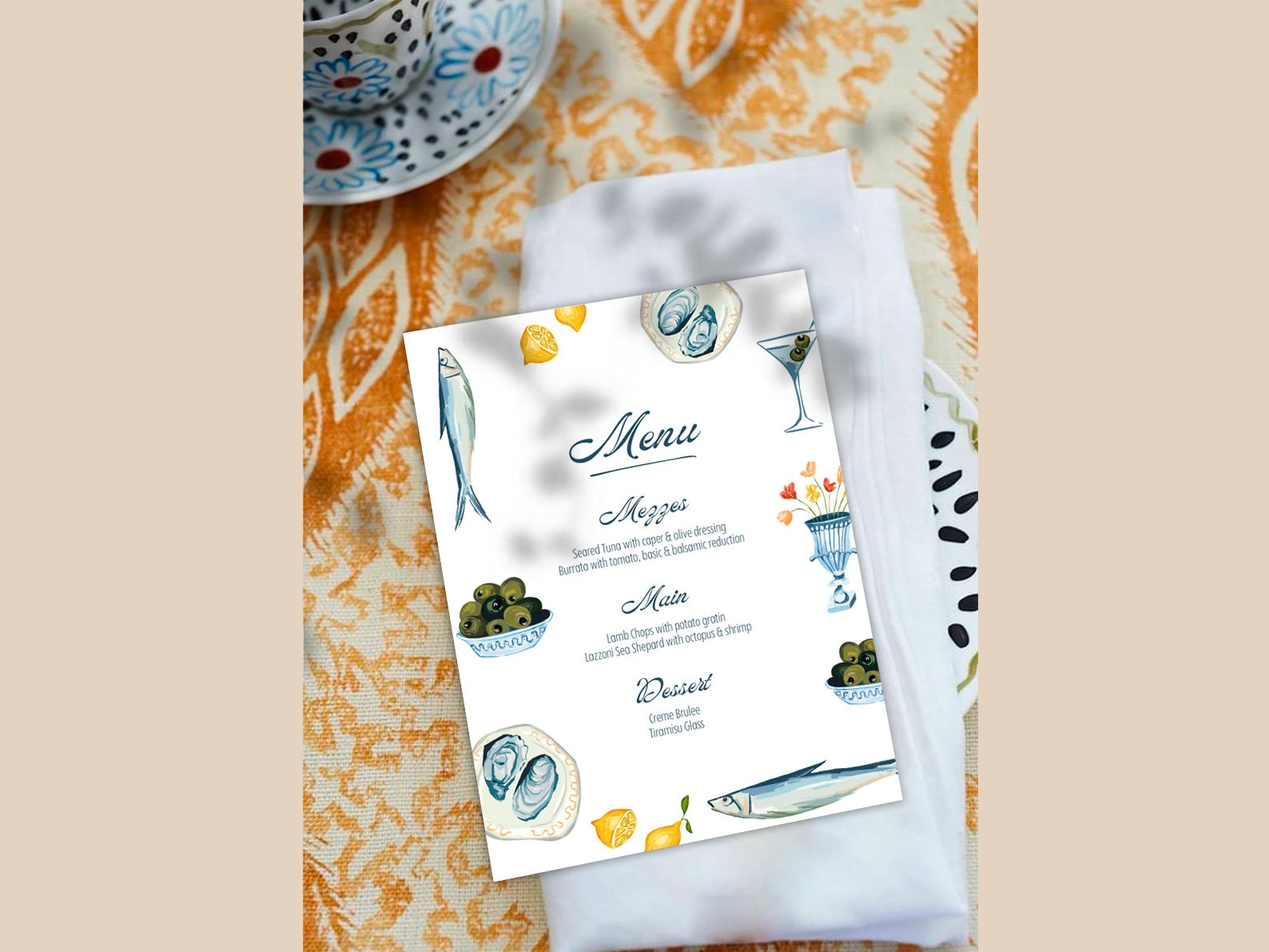 MENU Template Mediterranean Dinner Party Wedding Party Hand Drawn ...