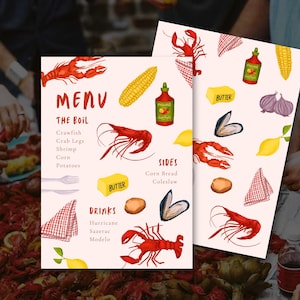 MENU | Hand-drawn Crawfish Boil, Printable Seafood Party Invite ...