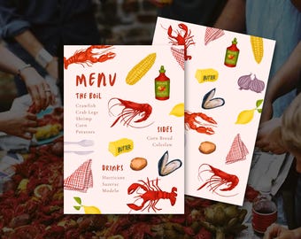 MENU | Hand-drawn Crawfish Boil, Printable Seafood Party Invite ...