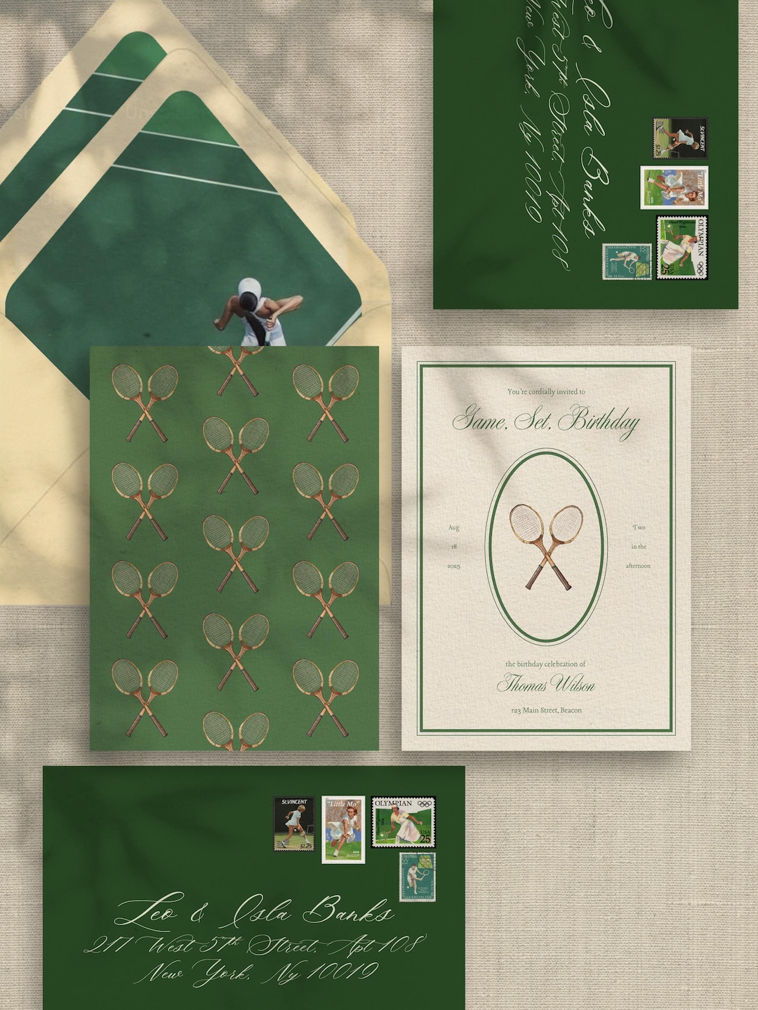 Vintage Tennis Party Invite Suite. Wimbledon, A24, Challenger-inspired ...