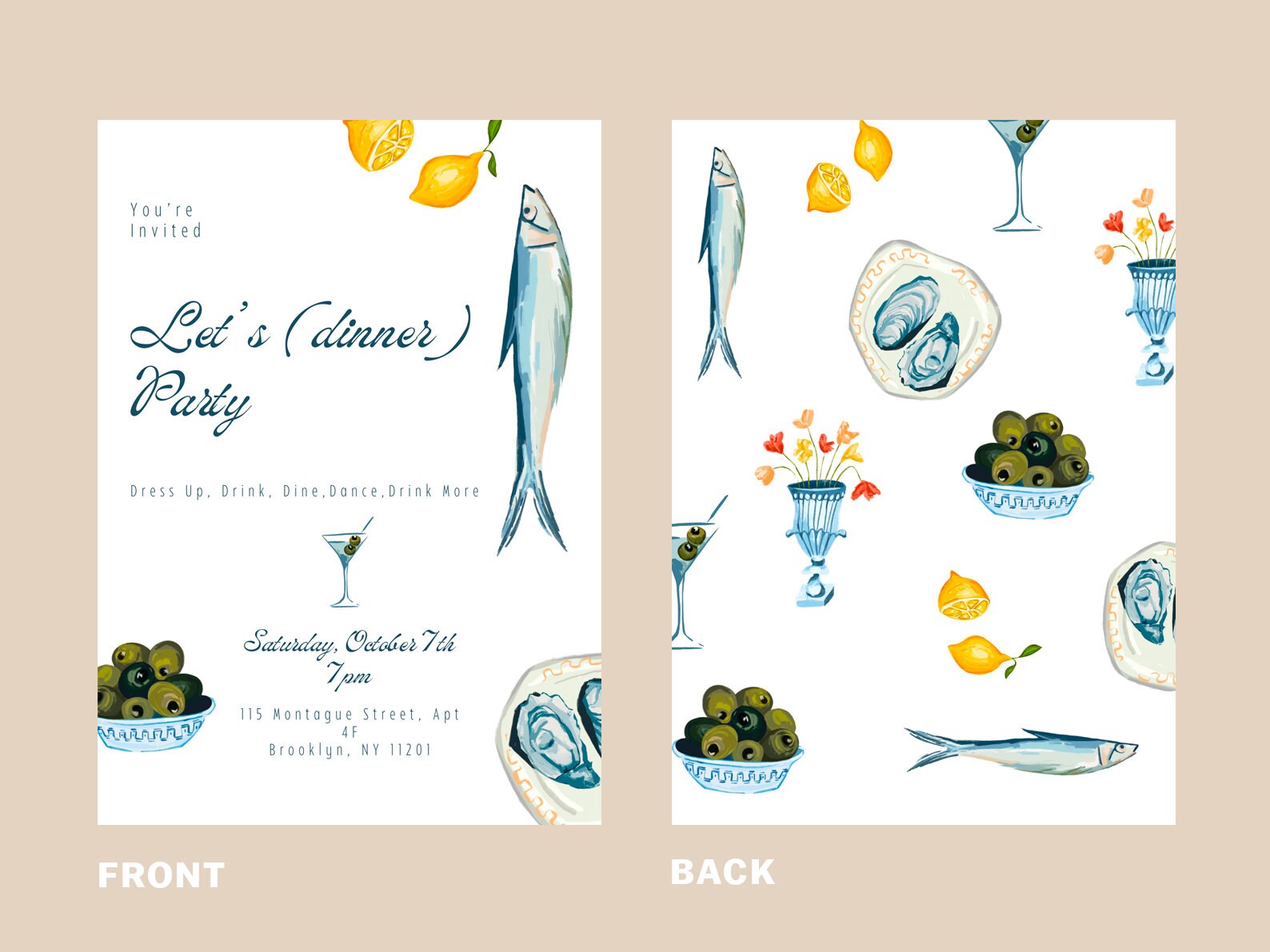 INVITATION Template Mediterranean Dinner Party Wedding Party Hand Drawn ...