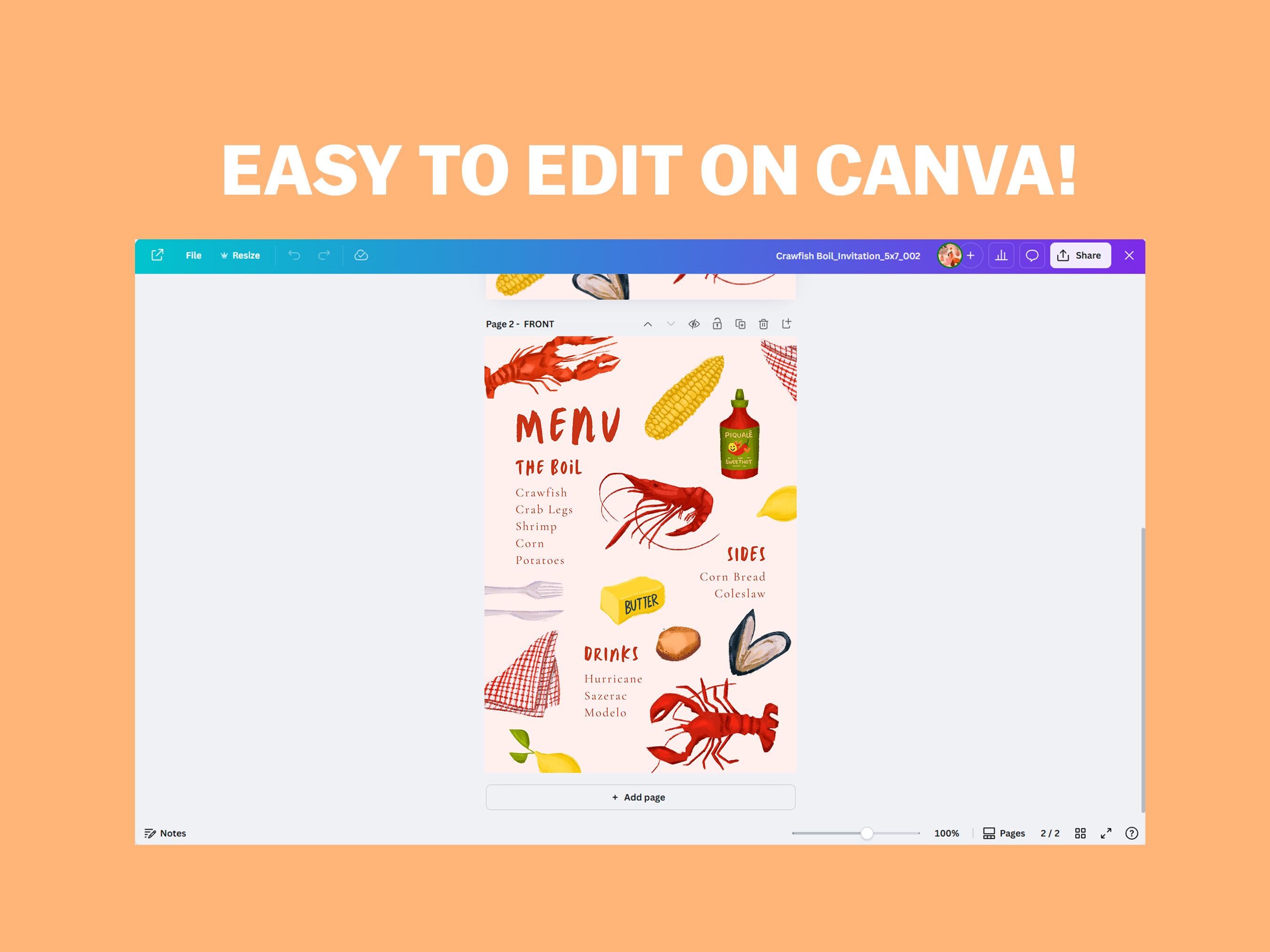 MENU | Hand-drawn Crawfish Boil, Printable Seafood Party Invite ...