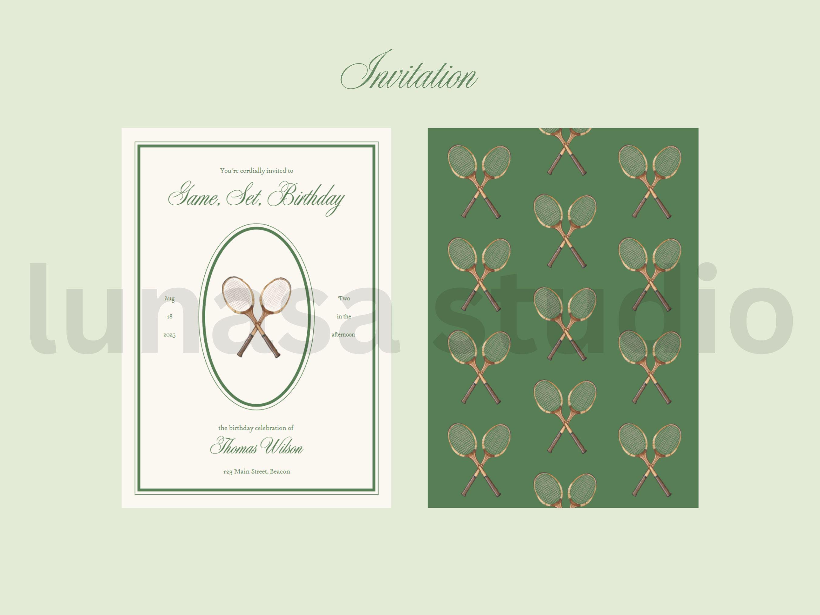 Vintage Tennis Party Invite Suite. Wimbledon, A24, Challenger-inspired ...