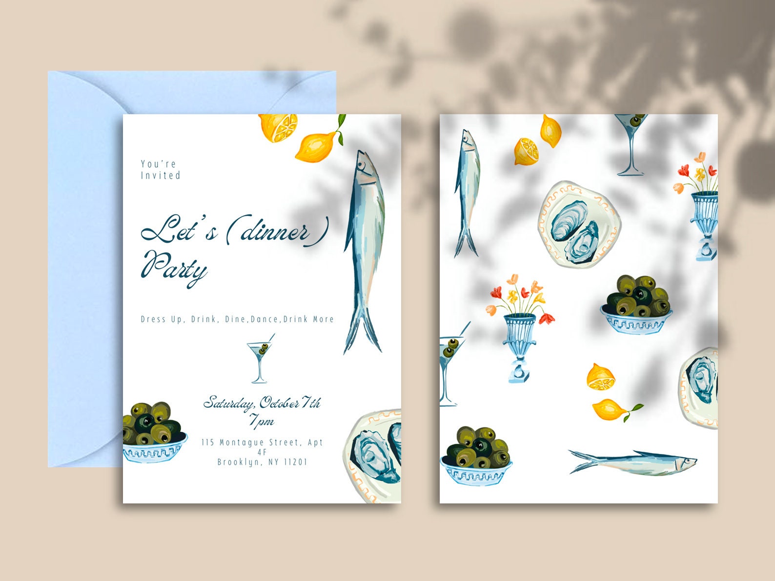 INVITATION Template Mediterranean Dinner Party Wedding Party Hand Drawn ...