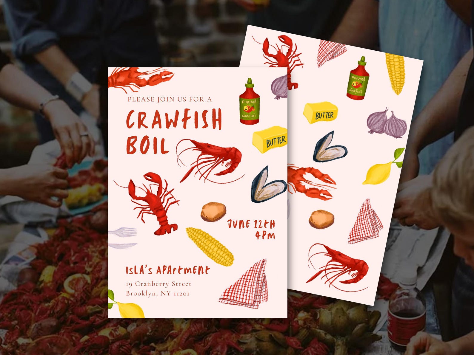 PARTY INVITATION | Hand-drawn Crawfish Boil, Printable Seafood Party ...