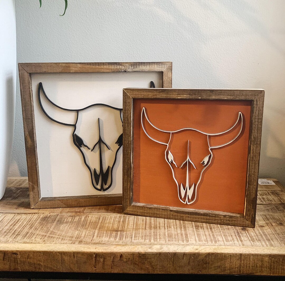 Cow Skull Sign, Farmhouse Decor, Boho Home Decor, Wooden Wall Signs ...