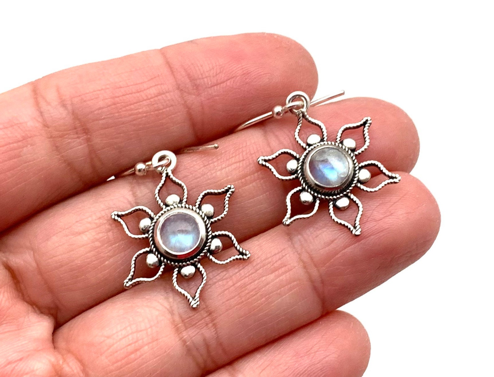 Flower Moonstone Earrings / Moonstone Flower Mandala Earrings - Etsy