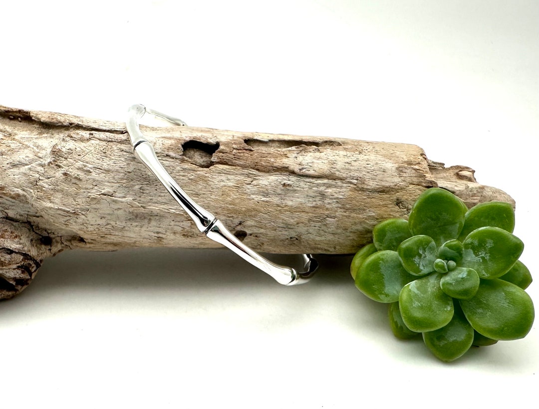 Silver Bamboo Bangle Bracelet 65mm / Round Silver Bangle Size 7 ...