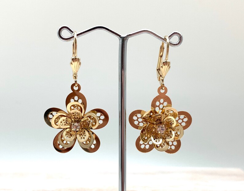 Gold Flower Earrings Gold Flower Cut Out Earrings lacy - Etsy