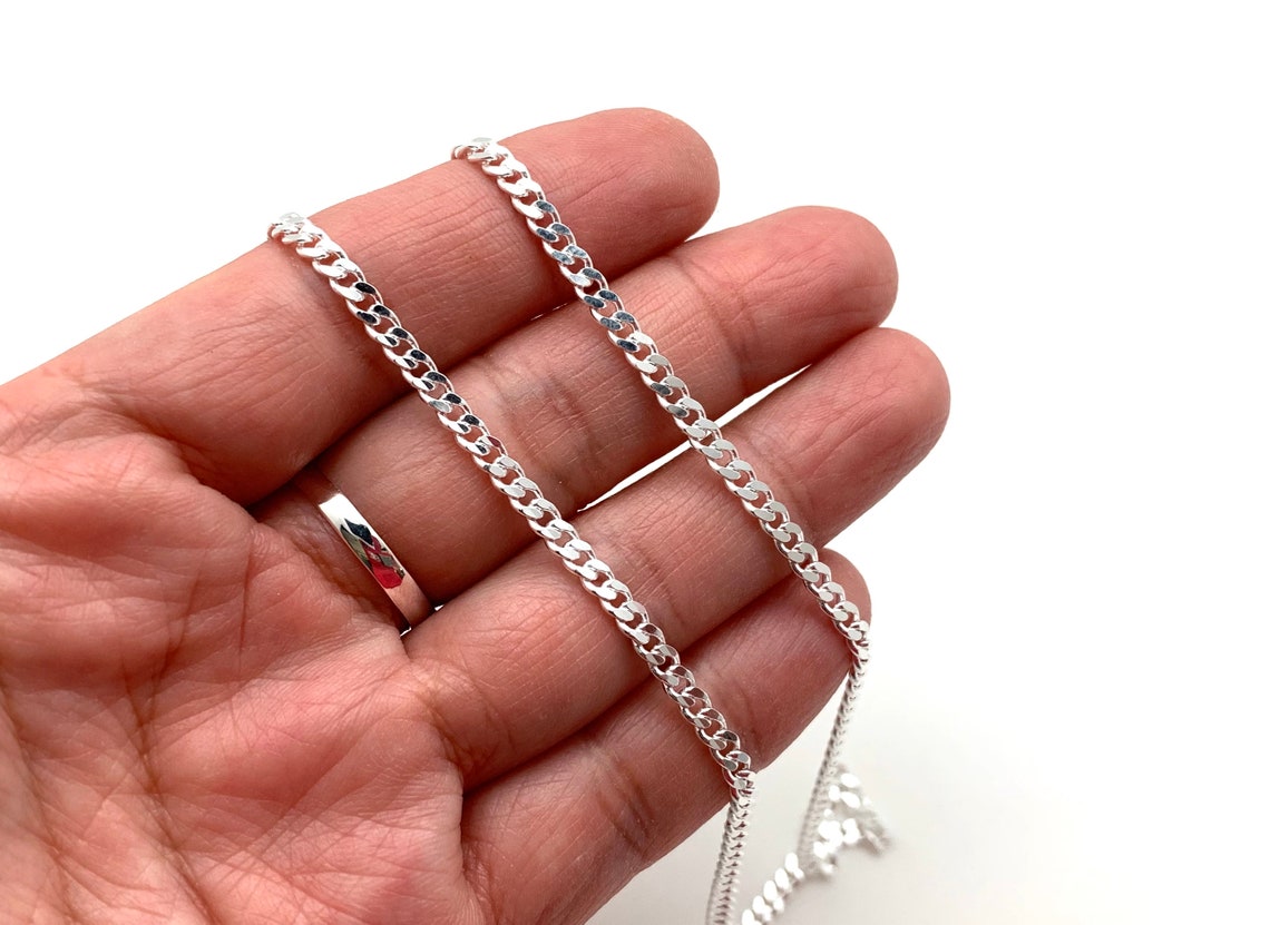 Silver Curb Chain 3mm / Small Curb Chain 080 / Men's Silver Chain ...