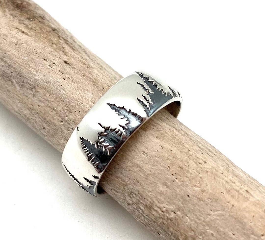 Tree Forrest Silver Ring 5-10 / Woodland Tree Ring / Black and Silver ...
