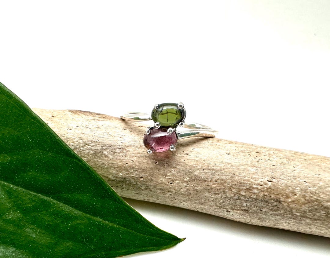Multicolor Tourmaline Ring Size 8 - Pink Green Tourmaline Ring - Silver ...