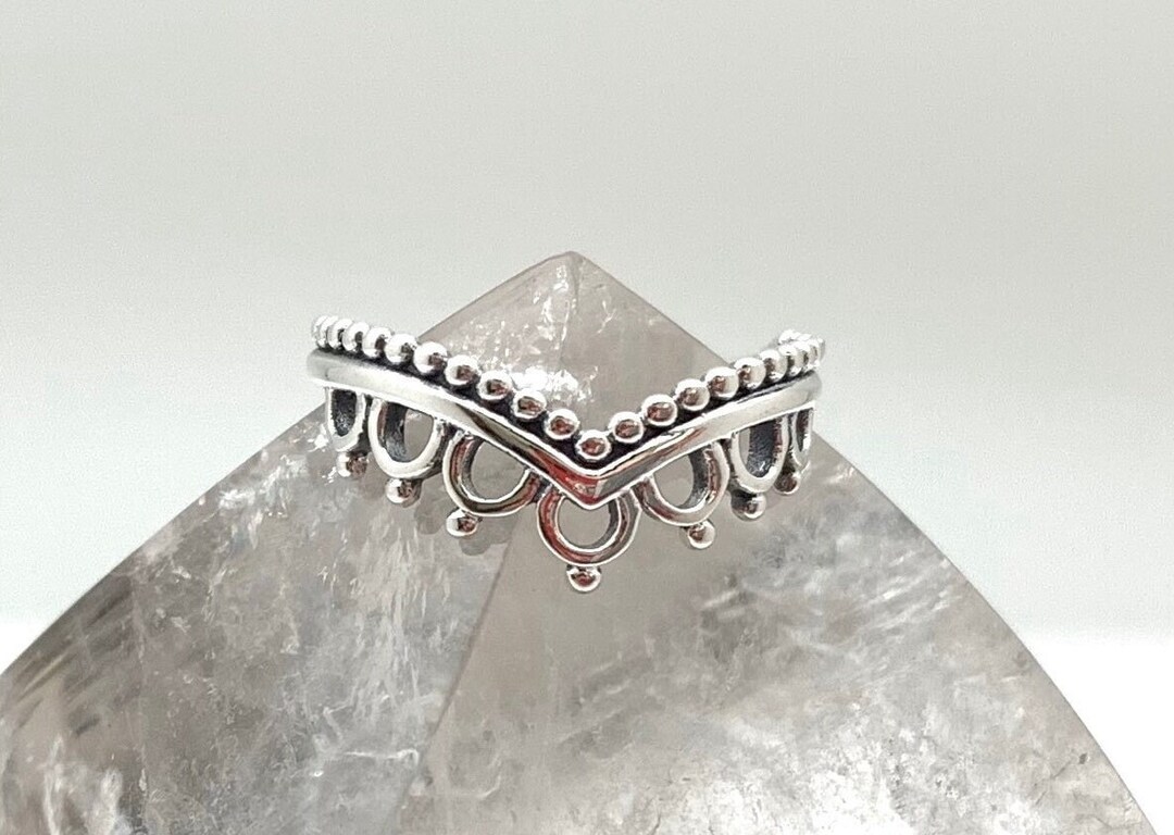 Mandala Silver V Ring / 925 Sterling / Bali Crown / Oxidized 4-10 - Etsy