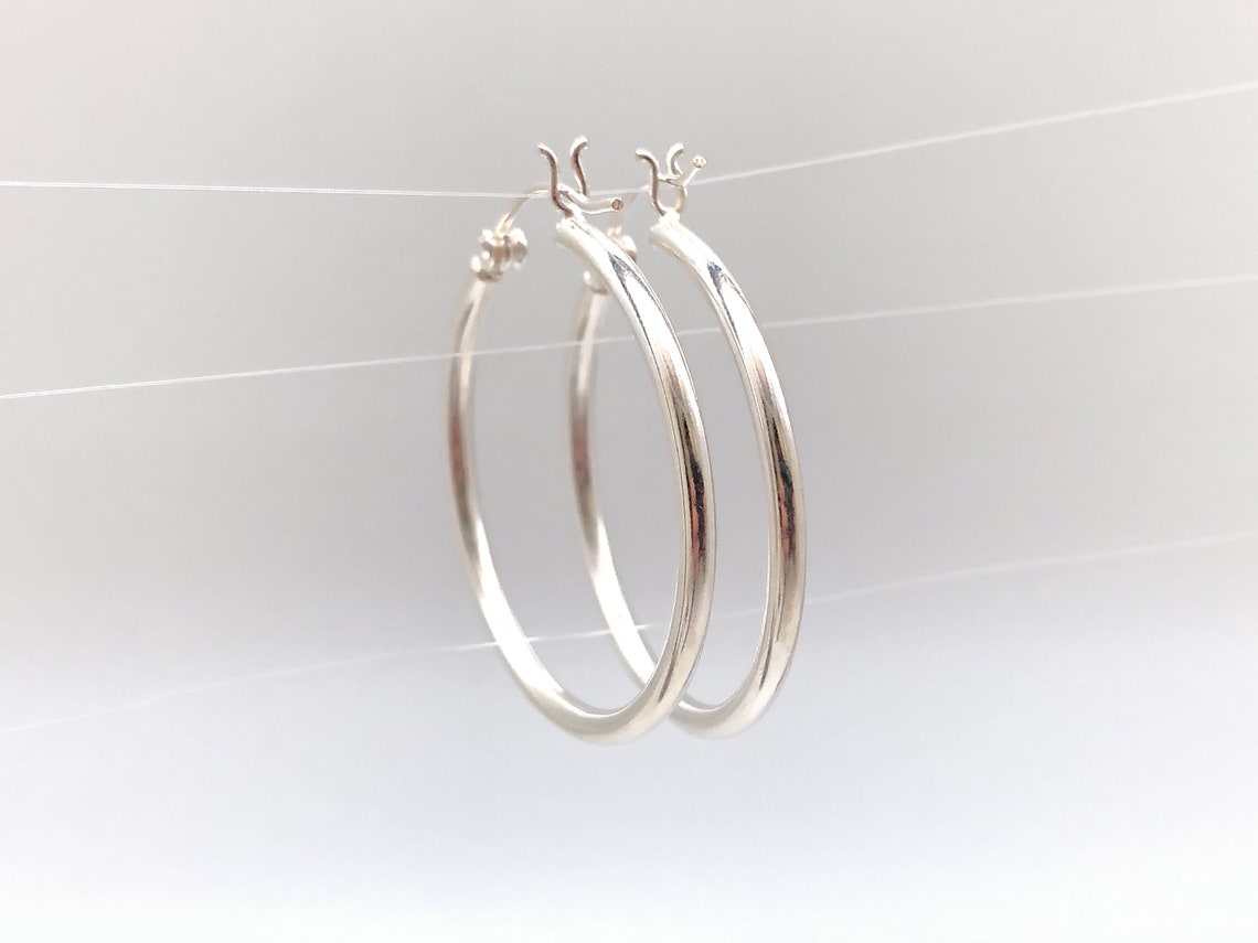Medium Snap Post Hoop Earrings Medium Silver Hoops Medium - Etsy