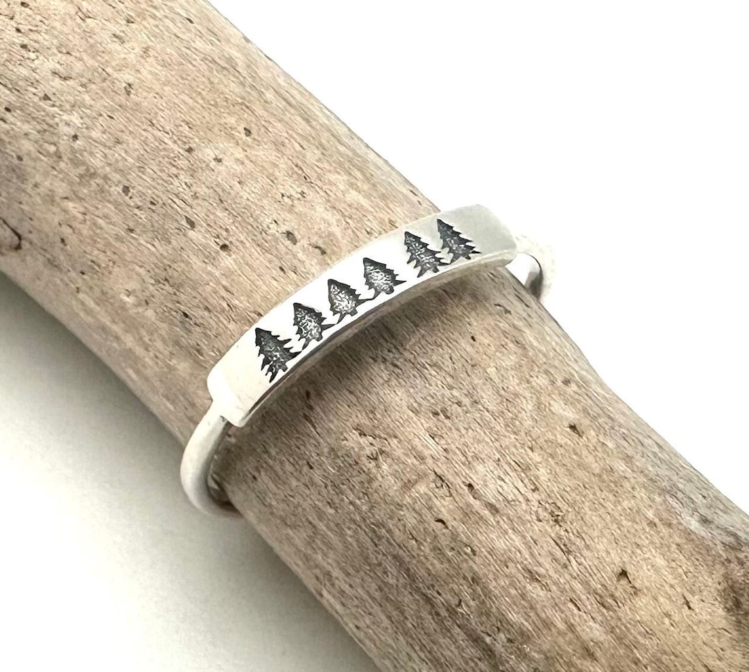Pine Tree Signet Silver Ring 4-10 / Sterling Woodland Ring / Tiny ...