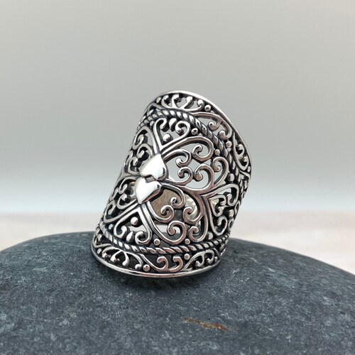 Silver Swirl Ring / Long Scroll Ring / Long Finger Heavy Swirl - Etsy