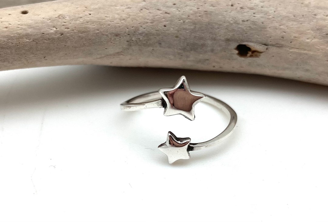 Stars Silver Wrap Ring / Little Two Star Silver Ring / Celestial Ring ...
