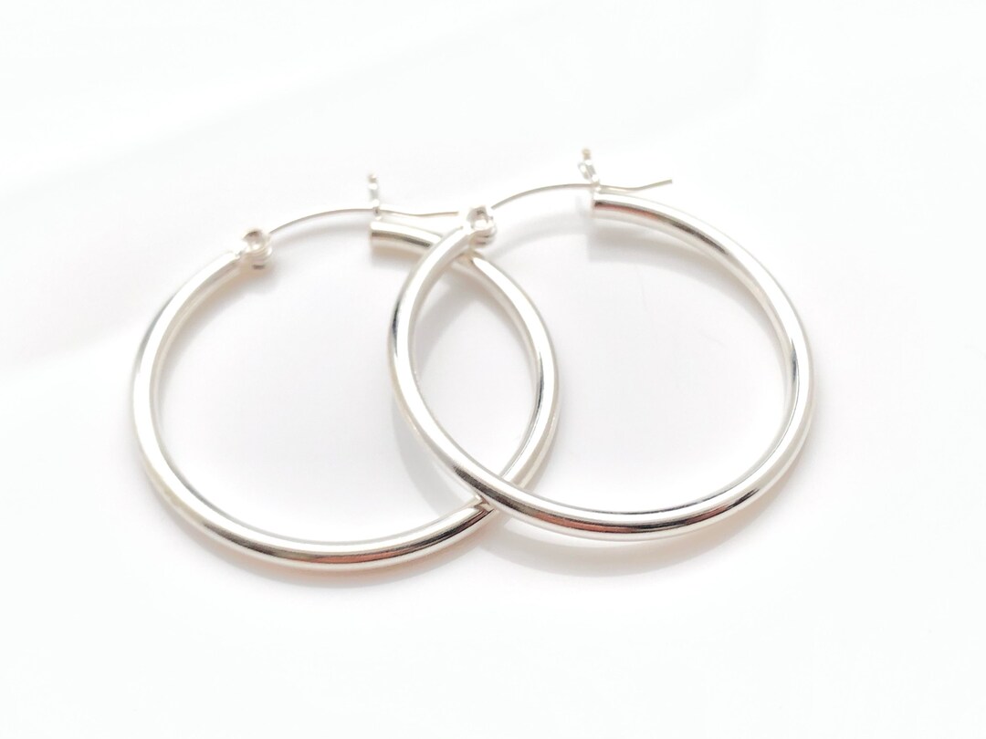 Medium Snap Post Hoop Earrings Medium Silver Hoops Medium Latch Hoops ...