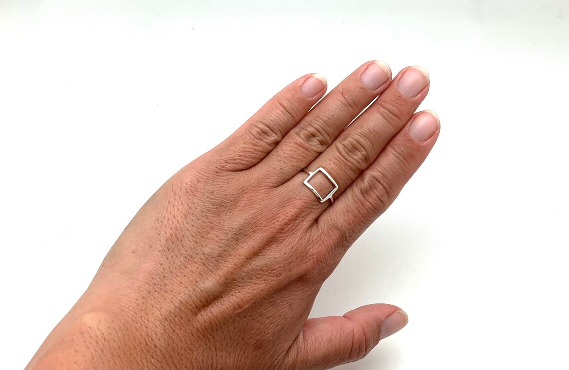 Open Square Silver Ring / Square Silver Ring / Geometric Ring | Etsy