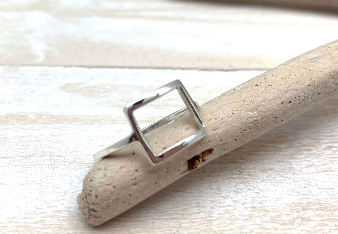 Open Square Silver Ring / Square Silver Ring / Geometric Ring | Etsy
