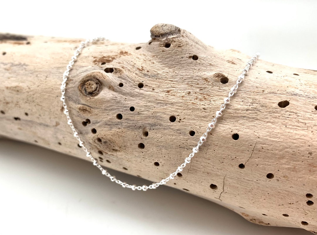 Silver Bead Station Chain 15 to 16" // 1.8mm Bead // Custom Length ...