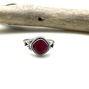 Ruby Silver Ring / Ruby Square Sterling Ring / Natural Ruby / July Birthstone / Pink Ruby ...