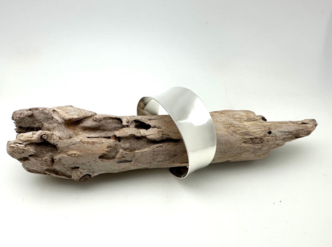 Modern Wide Concave Cuff / Shiny Silver Statement Bangle / Solid Silver ...