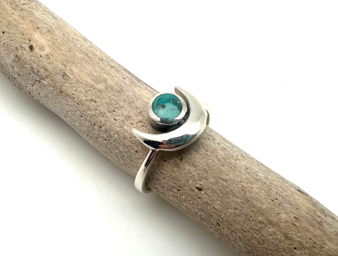 Crescent Moon Silver Turquoise Ring Size 5-10 / Turquoise Crescent Moon ...