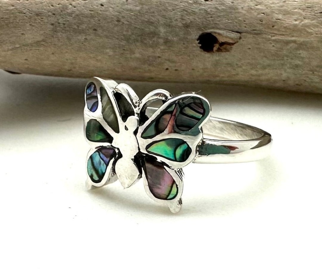 Butterfly Abalone Silver Ring 4-9 / Butterfly Natural Shell Ring / Open ...