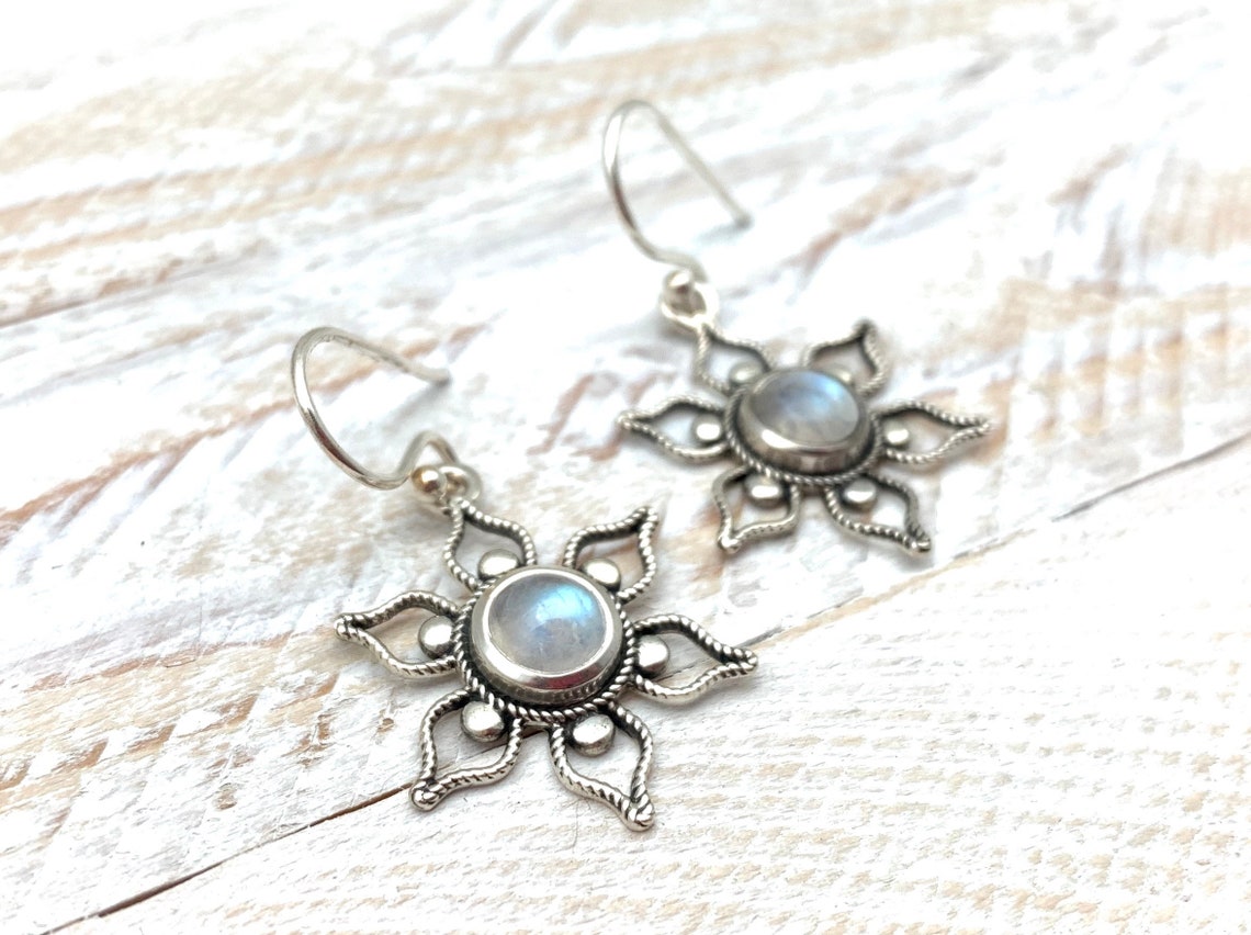 Flower Moonstone Earrings / Moonstone Flower Mandala Earrings - Etsy