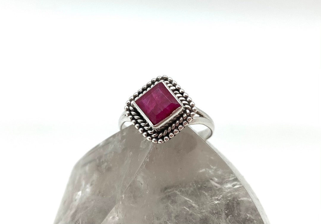 Ruby Silver Ring / Ruby Square Sterling Ring / Natural Ruby / July ...