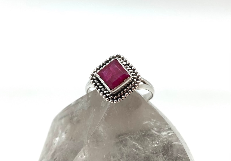 Ruby Silver Ring / Ruby Square Sterling Ring / Natural Ruby / - Etsy