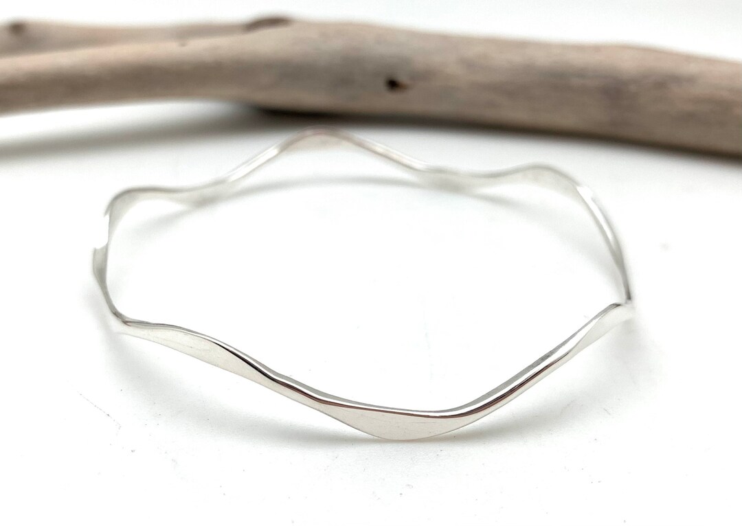 Silver Wavy Bangle / Wavy Silver Bracelet 68mm / Wavy Sterling Bangle ...