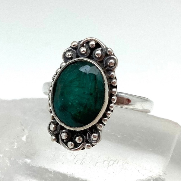 Green Silver Ring - Etsy