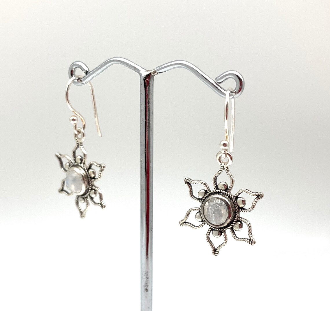 Flower Moonstone Earrings / Moonstone Flower Mandala Earrings - Etsy