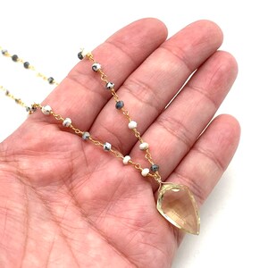 Dendritic Opal Necklace / Lemon Quartz and Dendrite Opal / 18" Dendrite ...