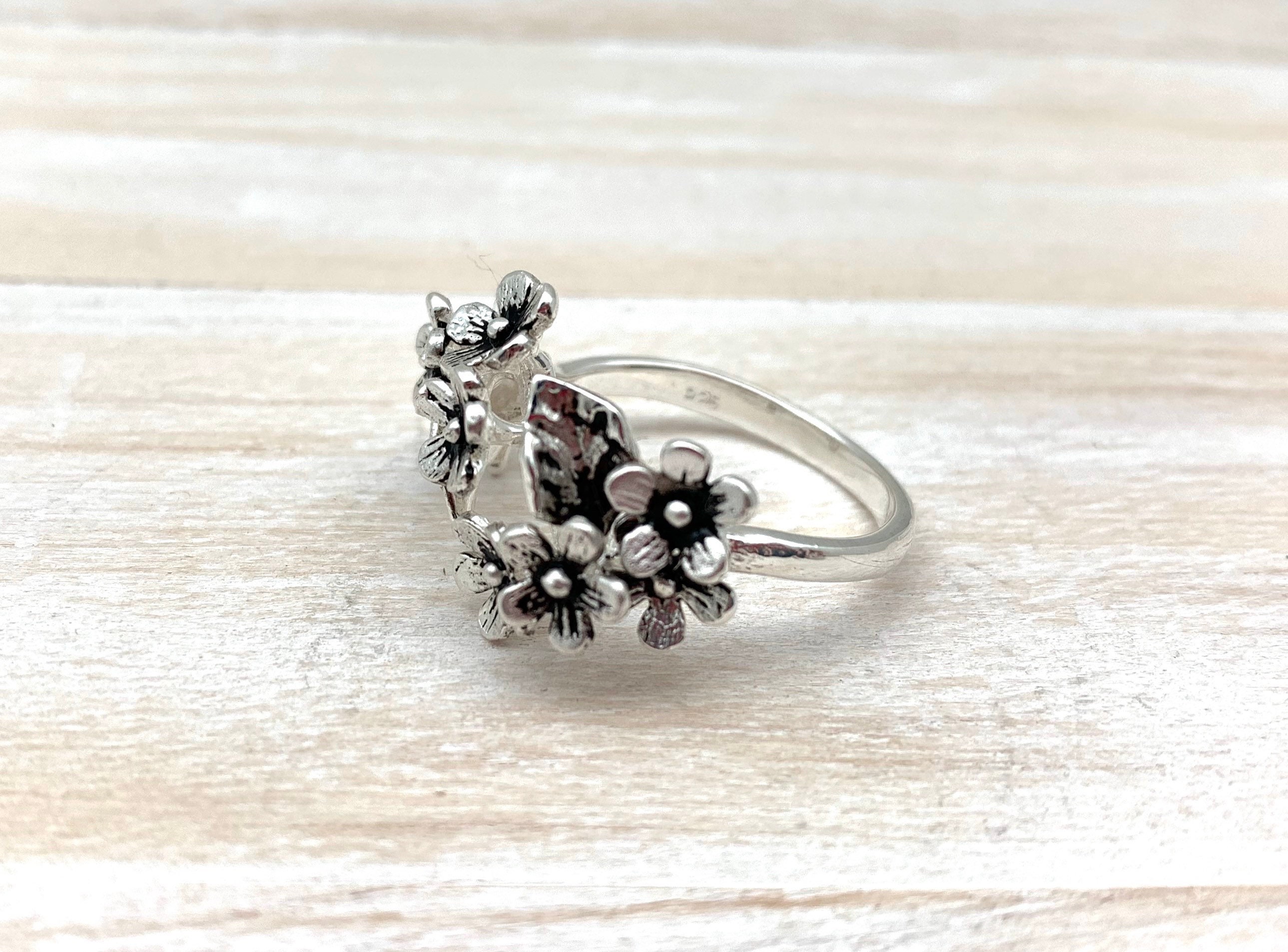 Flower Vine Silver Ring / Flower Leaf 3D Ring / Daisy Silver | Etsy