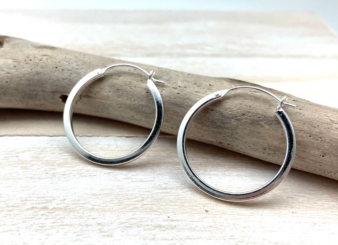 Small Snap Post Hoop Earrings - Small Square Silver Hoops - Small Latch ...