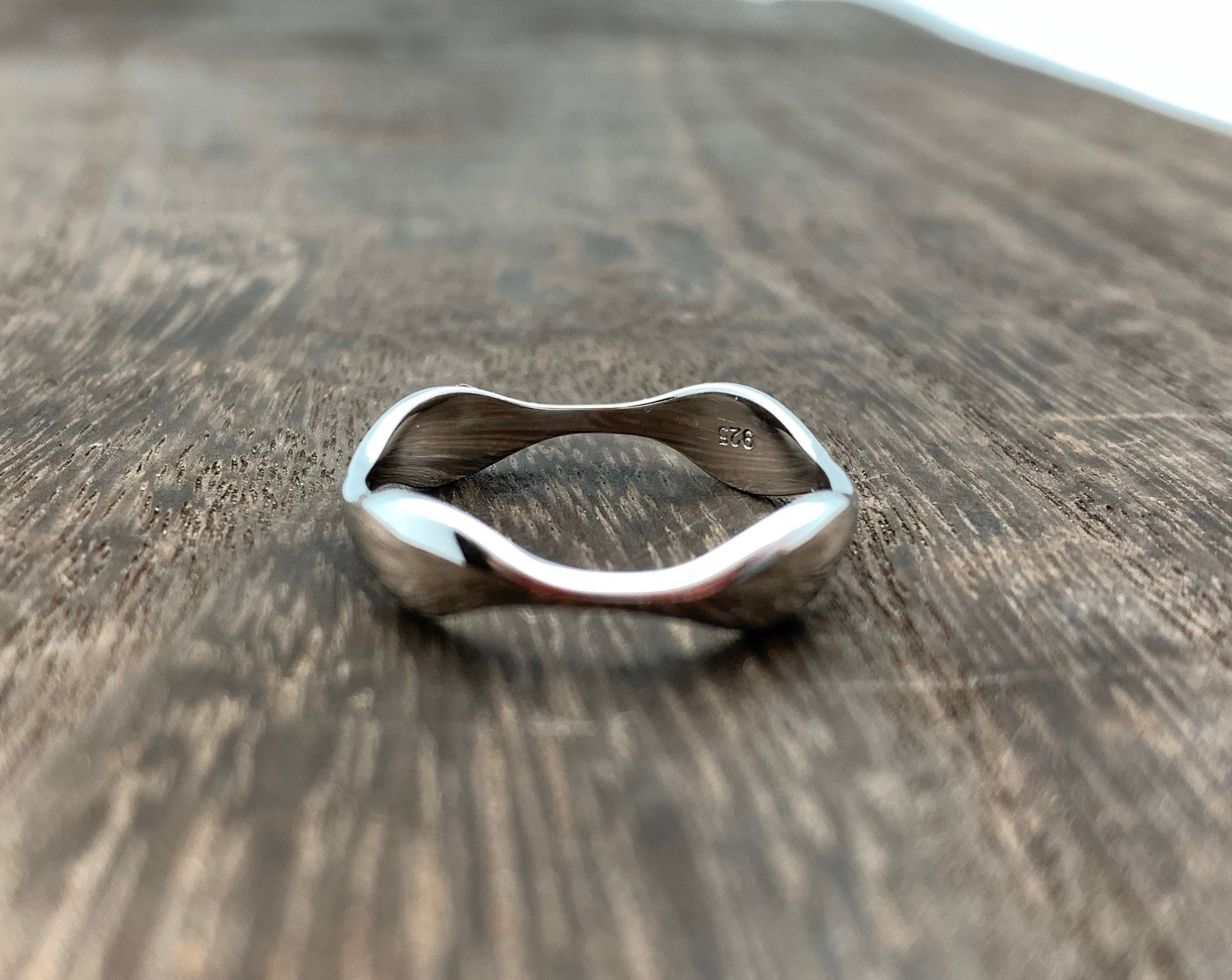 Silver Ripple Band Ring / Silver Square Ripple Ring / Square - Etsy