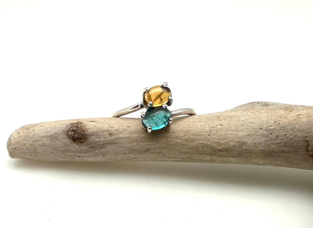 Multicolor Tourmaline Ring Size 7 - Indigo Blue Yellow Tourmaline Ring ...