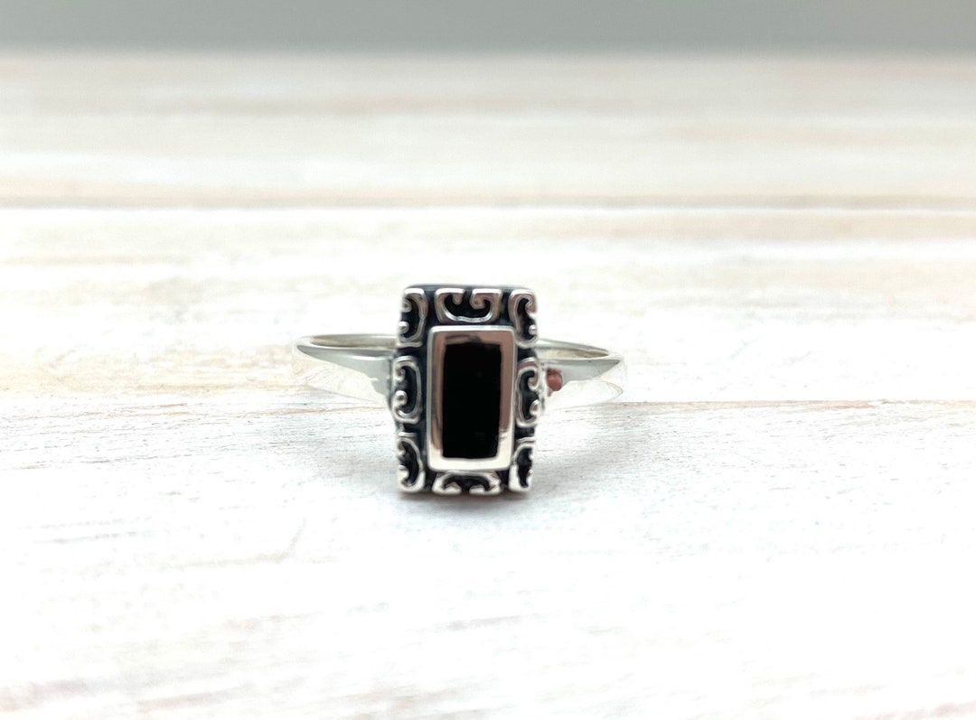 Black Onyx Small Rectangle Silver Ring / Black Onyx Square Ring / Natural Onyx / Women's Onyx ...